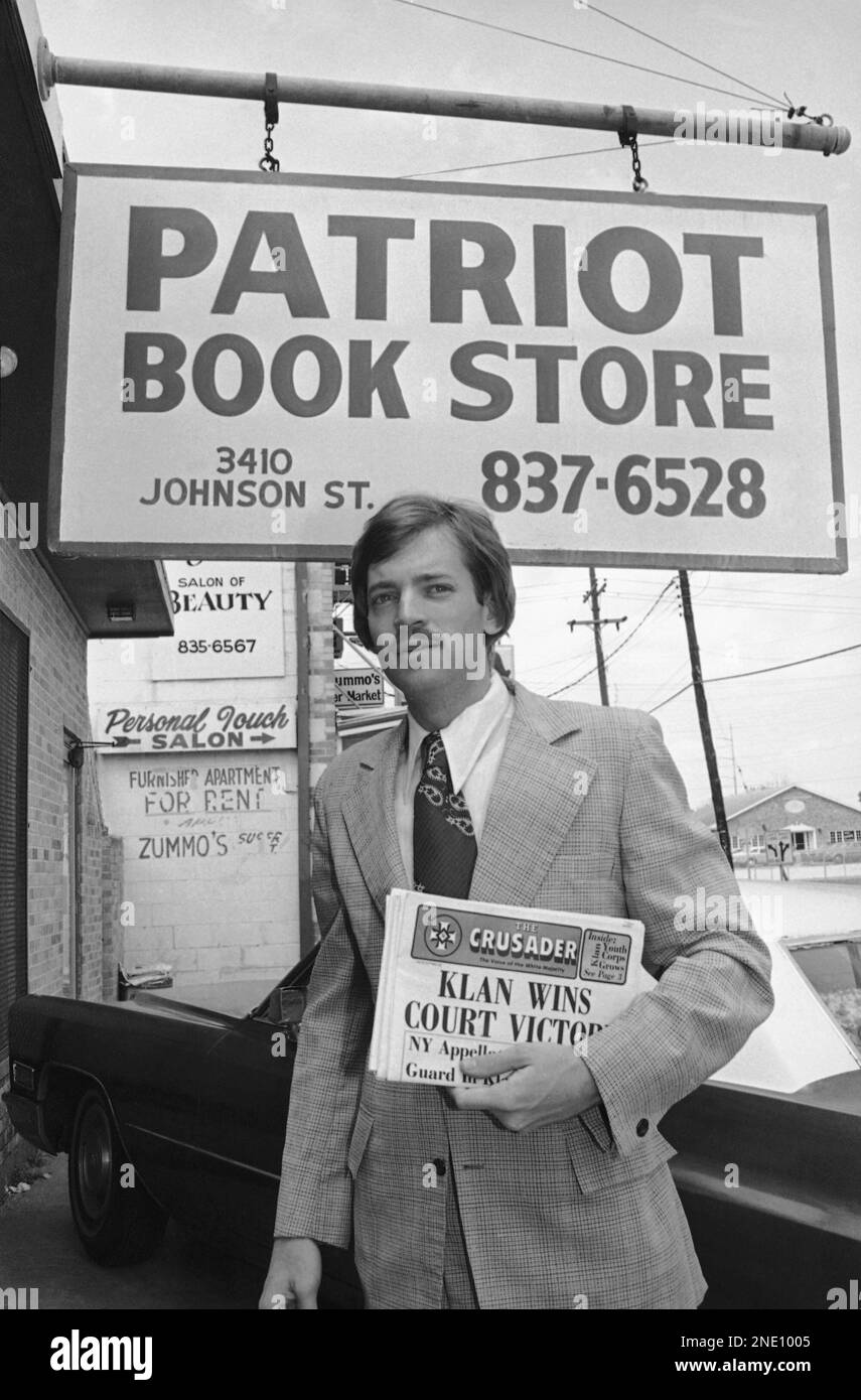 David Duke, Grand Wizard of the Ku Klux Klan, stands outside the ...
