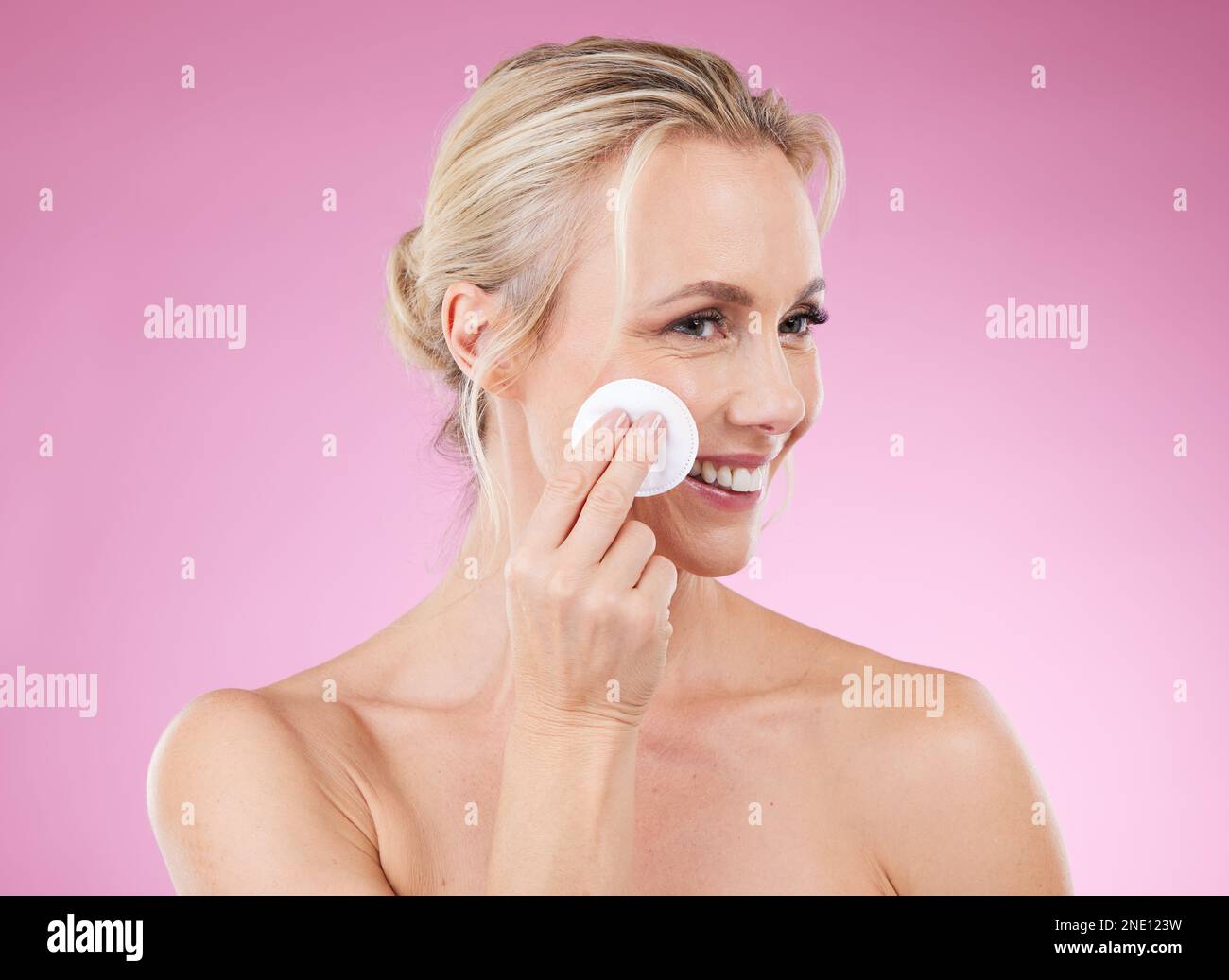 Beauty, skincare and woman with cotton in studio for cosmetics, makeup ...