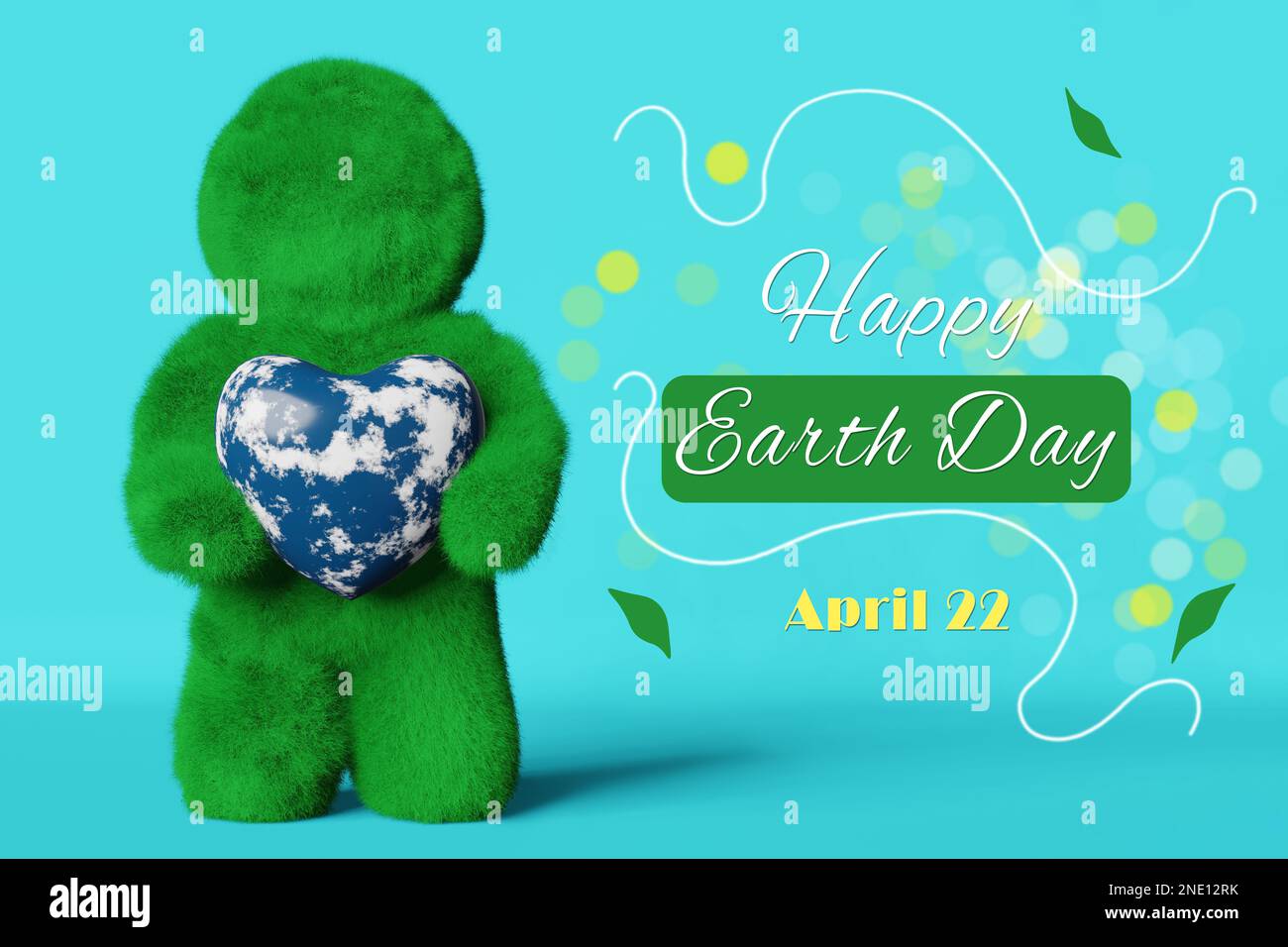 Happy Earth Day card April 22 Cute green grass Yeti with heart shape ...