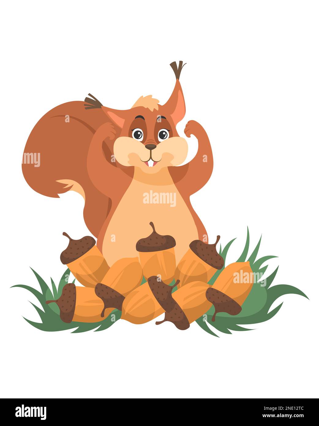Cute Squirrel Harvesting Acorn Cartoon Vector Icon Stock Vector Image And Art Alamy 