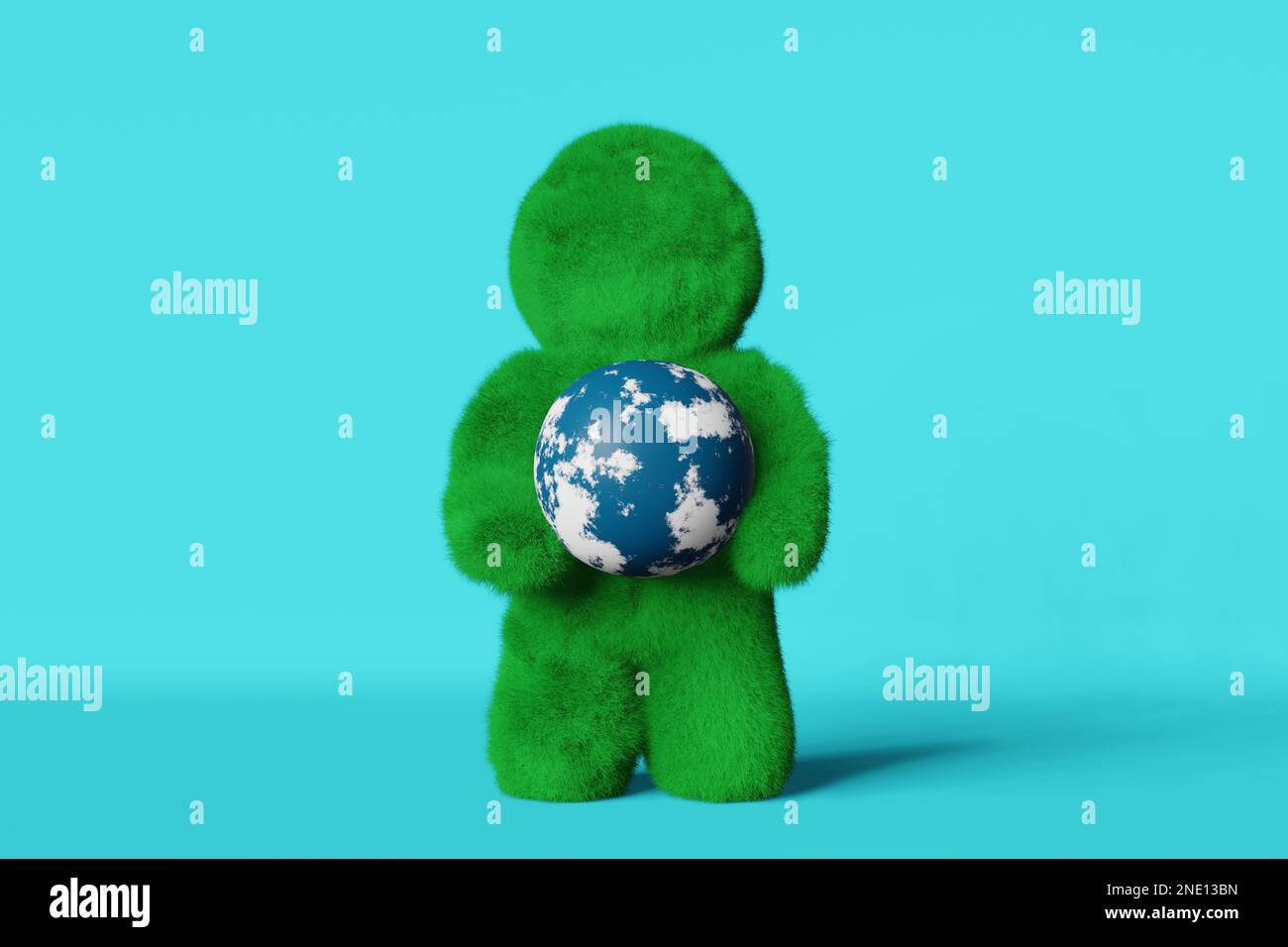 Happy Earth Day card April 22 Cute green grass Yeti with planet 3d ...