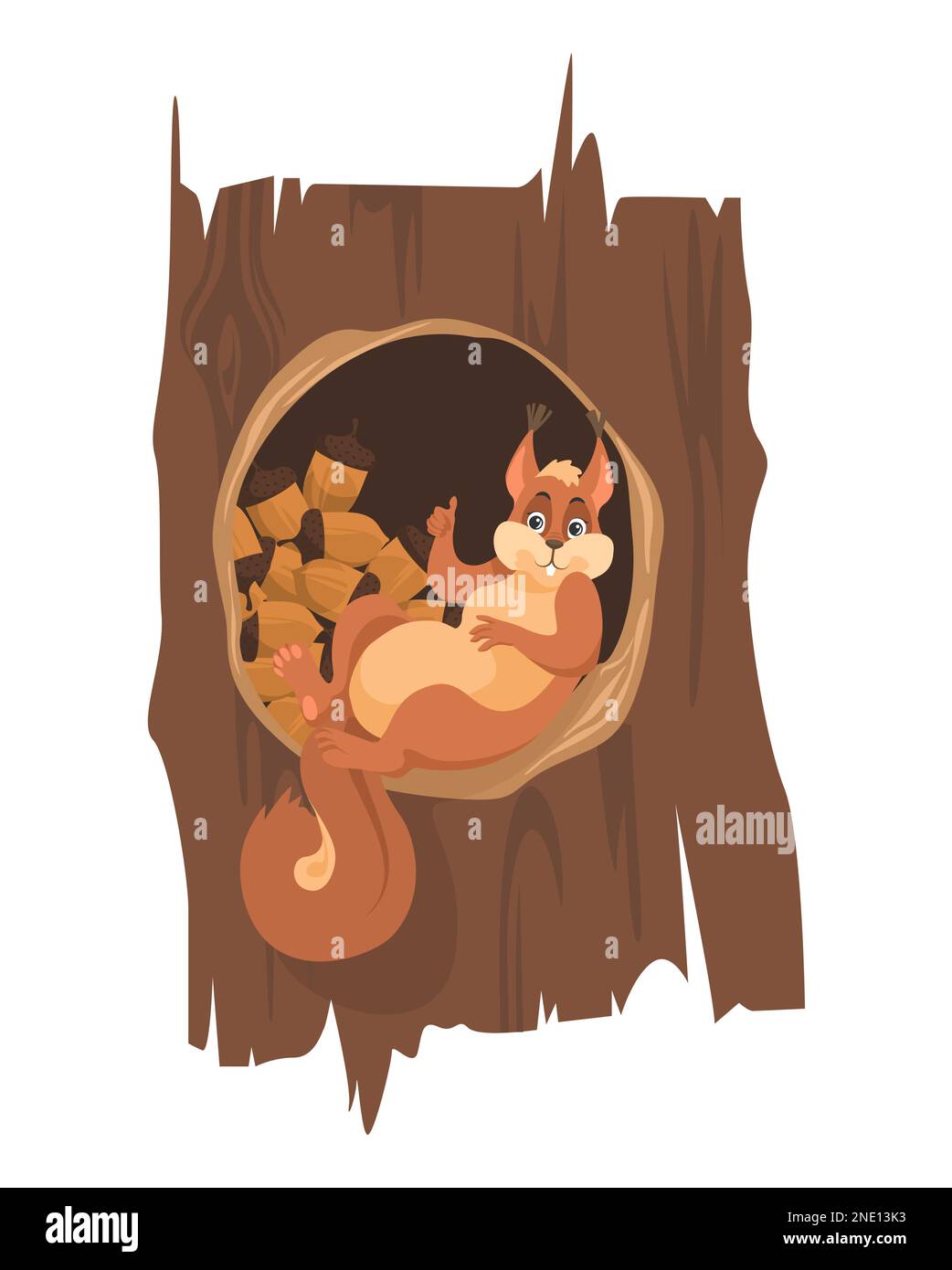 Squirrel with nut harvest in tree hollow vector Stock Vector Image ...