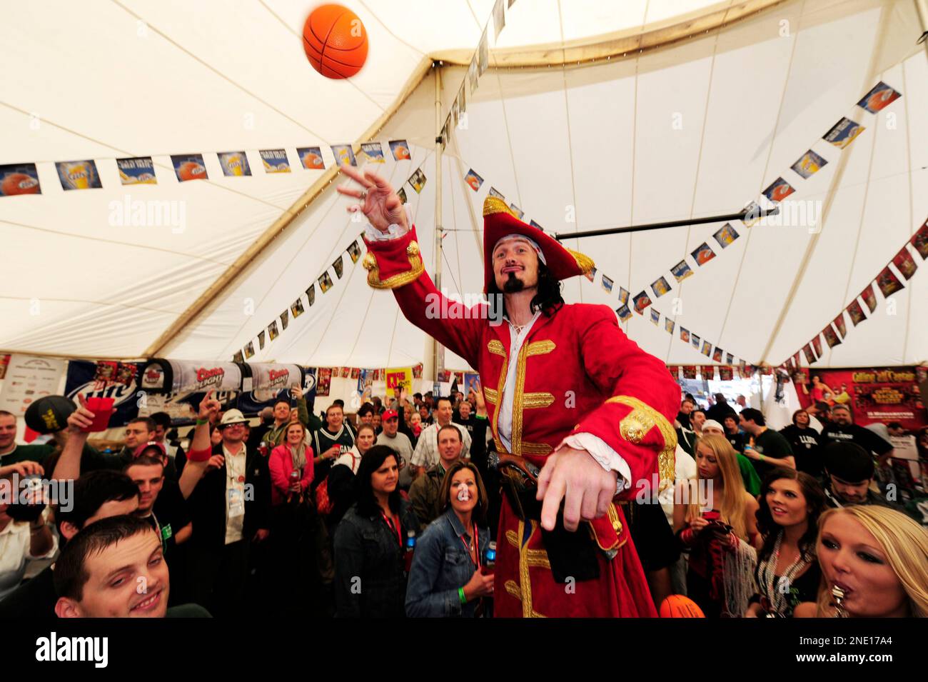 Captain Morgan and the Morganettes celebrate with basketball fans ...