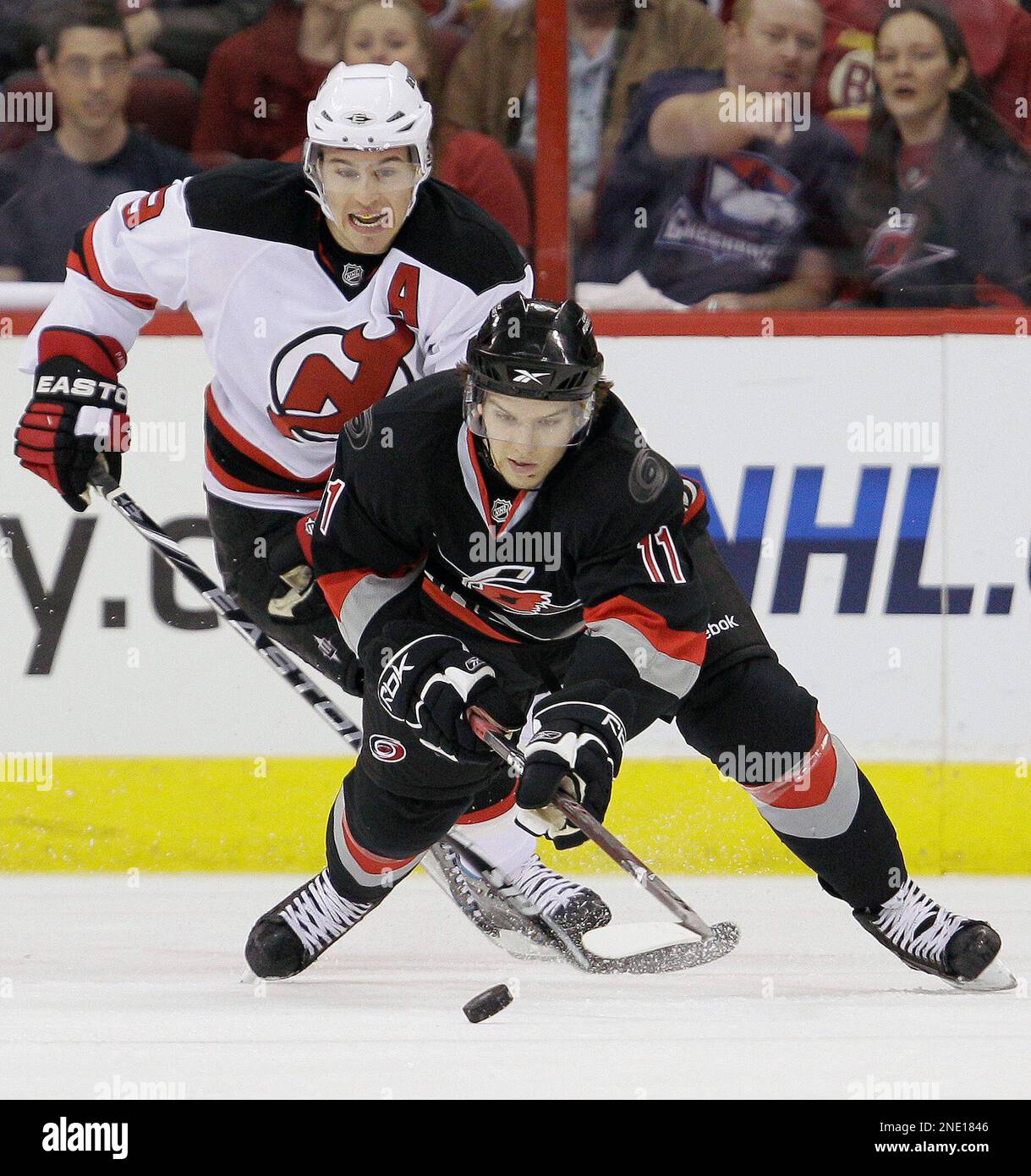 Carolina Hurricanes' Zach Boychuk (11) and New Jersey Devils' Zach ...
