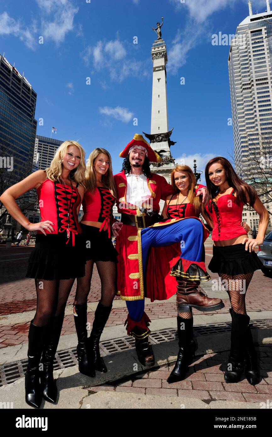 Captain Morgan and the Morganettes pose in Monument Circle during the ...