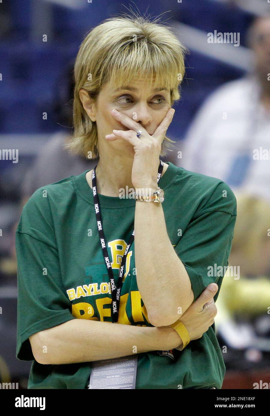 Oklahoma coach Kim Mulkey watches practice for the NCAA Women's Final ...