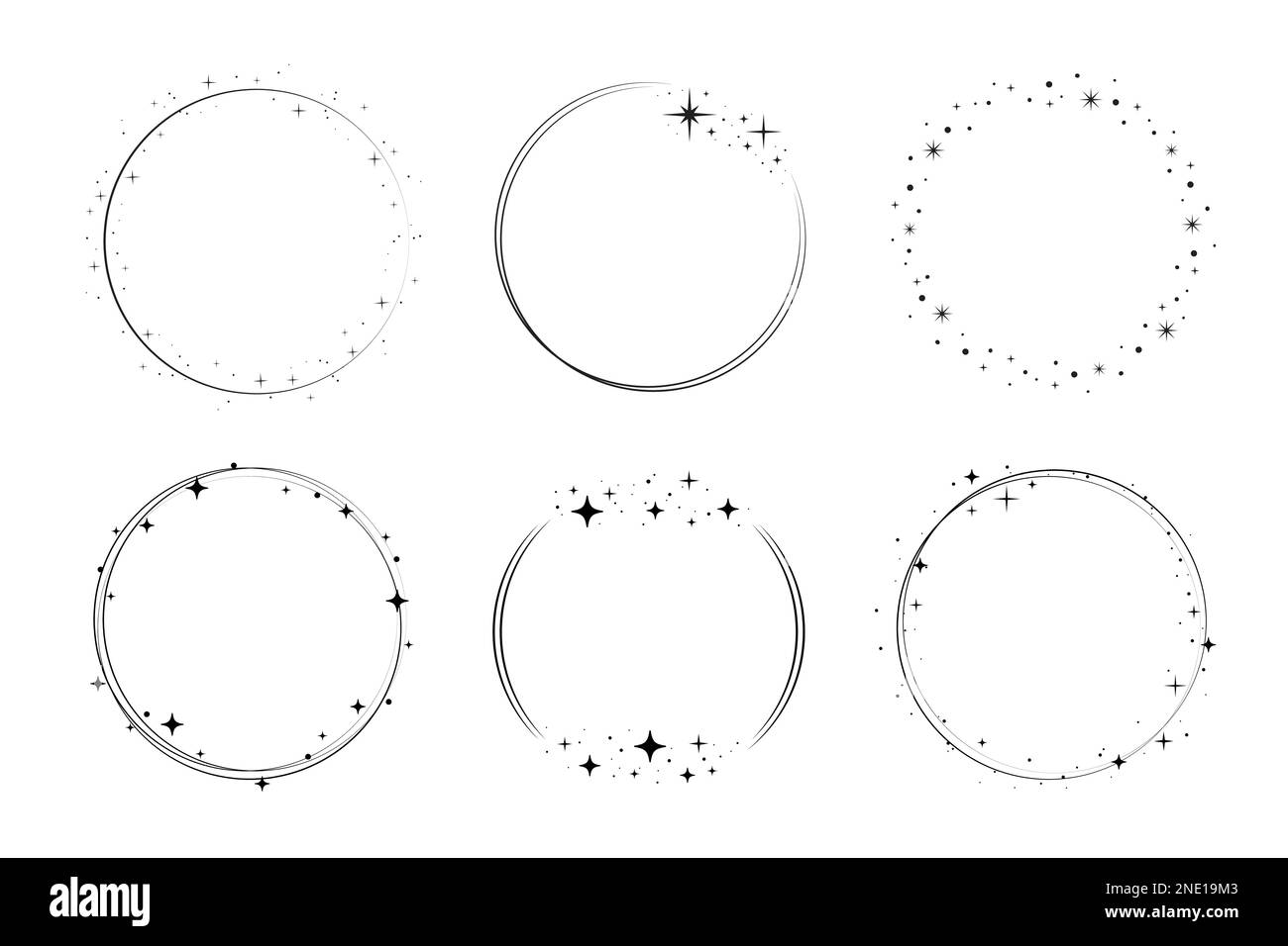 Circle star border frame set. Sparkle circle frame. Wreath round ...
