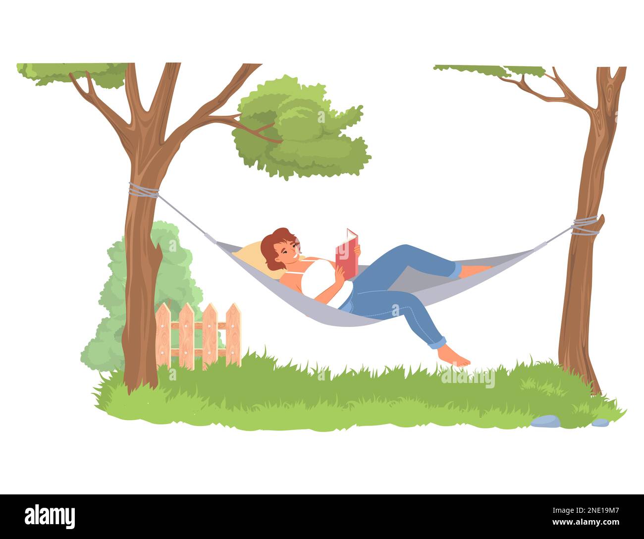 Young woman reading in hammock vector illustration Stock Vector Image ...