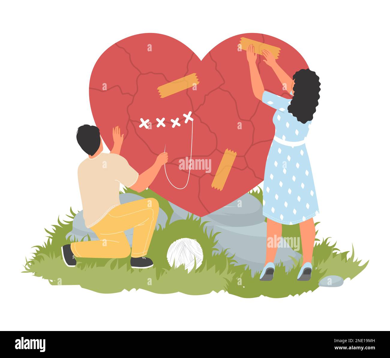 Love reconciliation vector happy couple repair torn heart Stock Vector ...