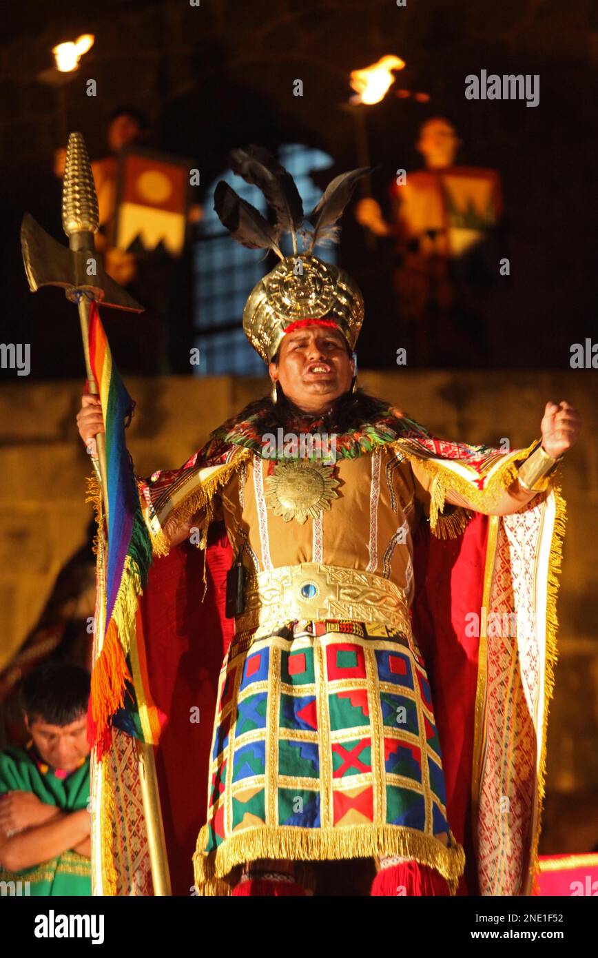 A man dressed as an Inca Indian performs at the reopening ceremony of ...