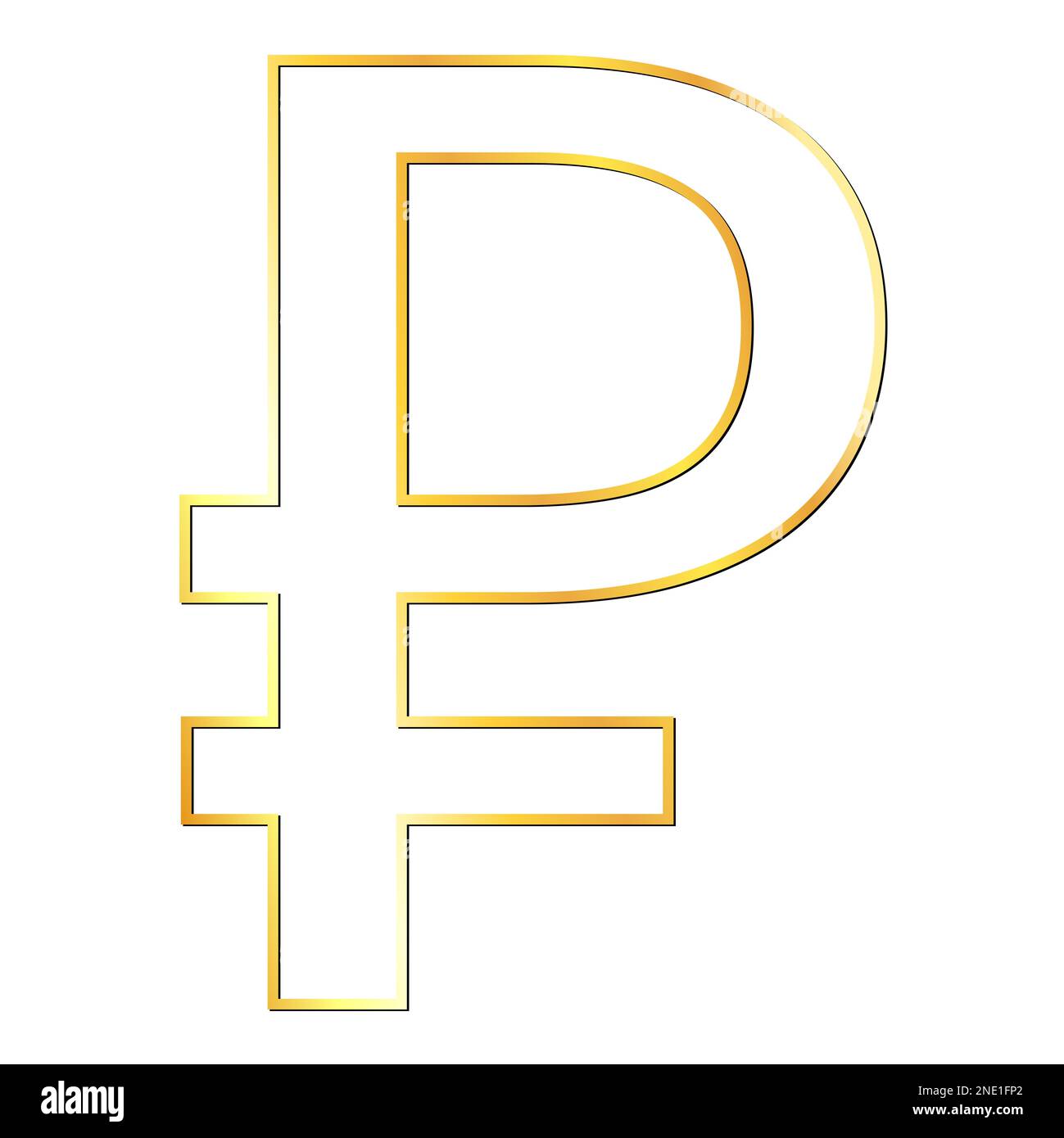 Russian ruble RUB currency golden sign outline isolated on white ...