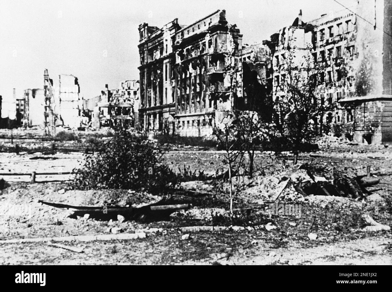 The centre of the city with completely wrecked buildings and destroyed ...
