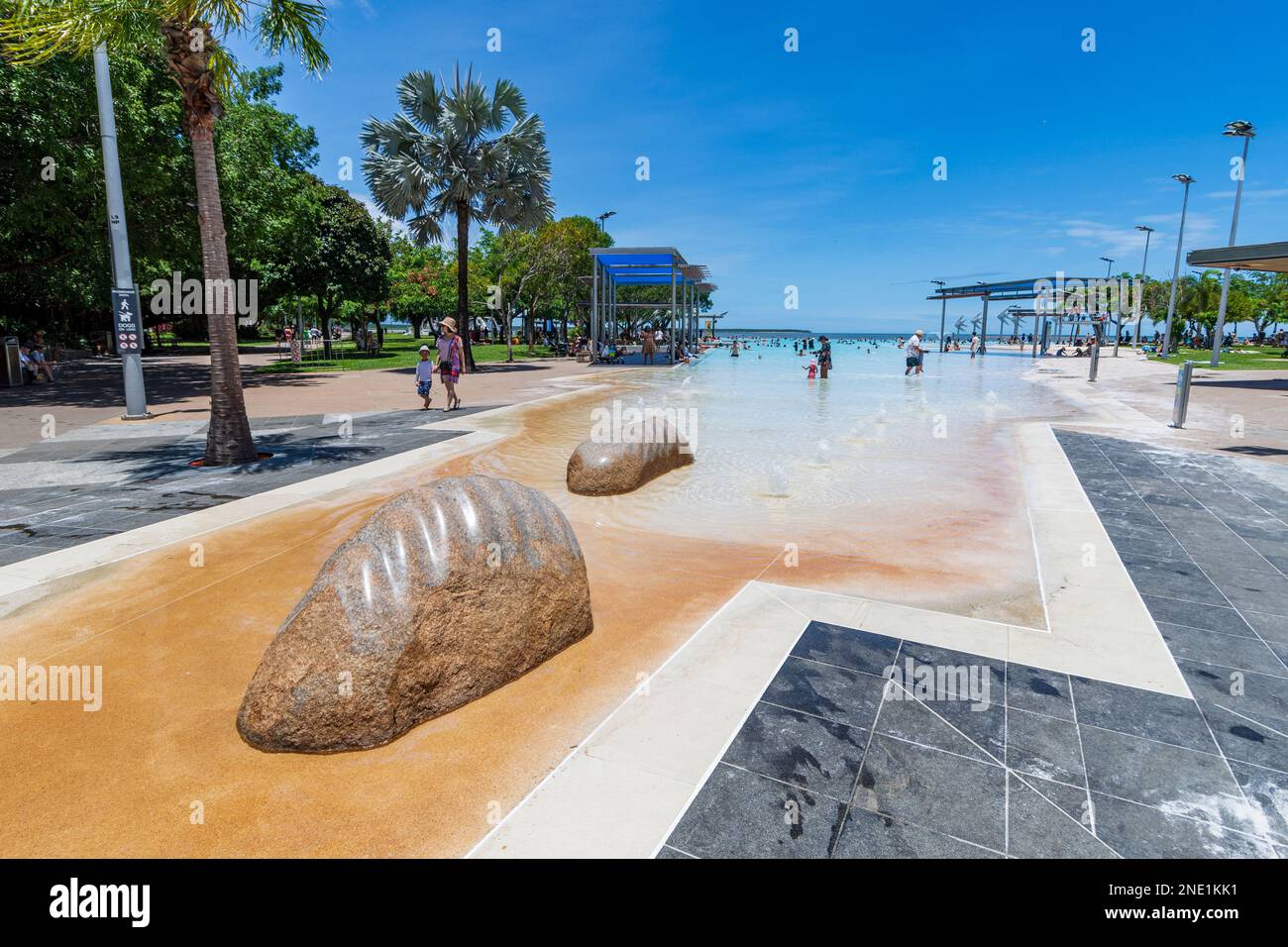View of the Cairns Esplanade Lagoon, a popular tourist attraction in ...