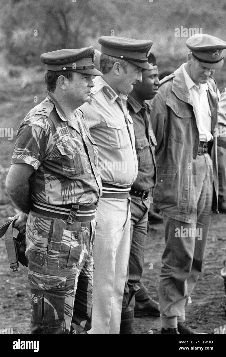 Rhodesian, British and Mugabe?s ZANLA officers on parade in front of ...