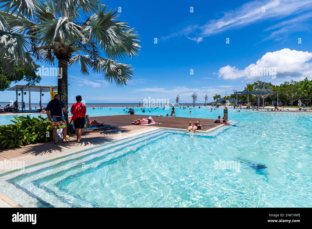 View of the iconic Cairns Esplanade Lagoon, a popular tourist ... View of the iconic Cairns Esplanade Lagoon, a popular tourist ...
