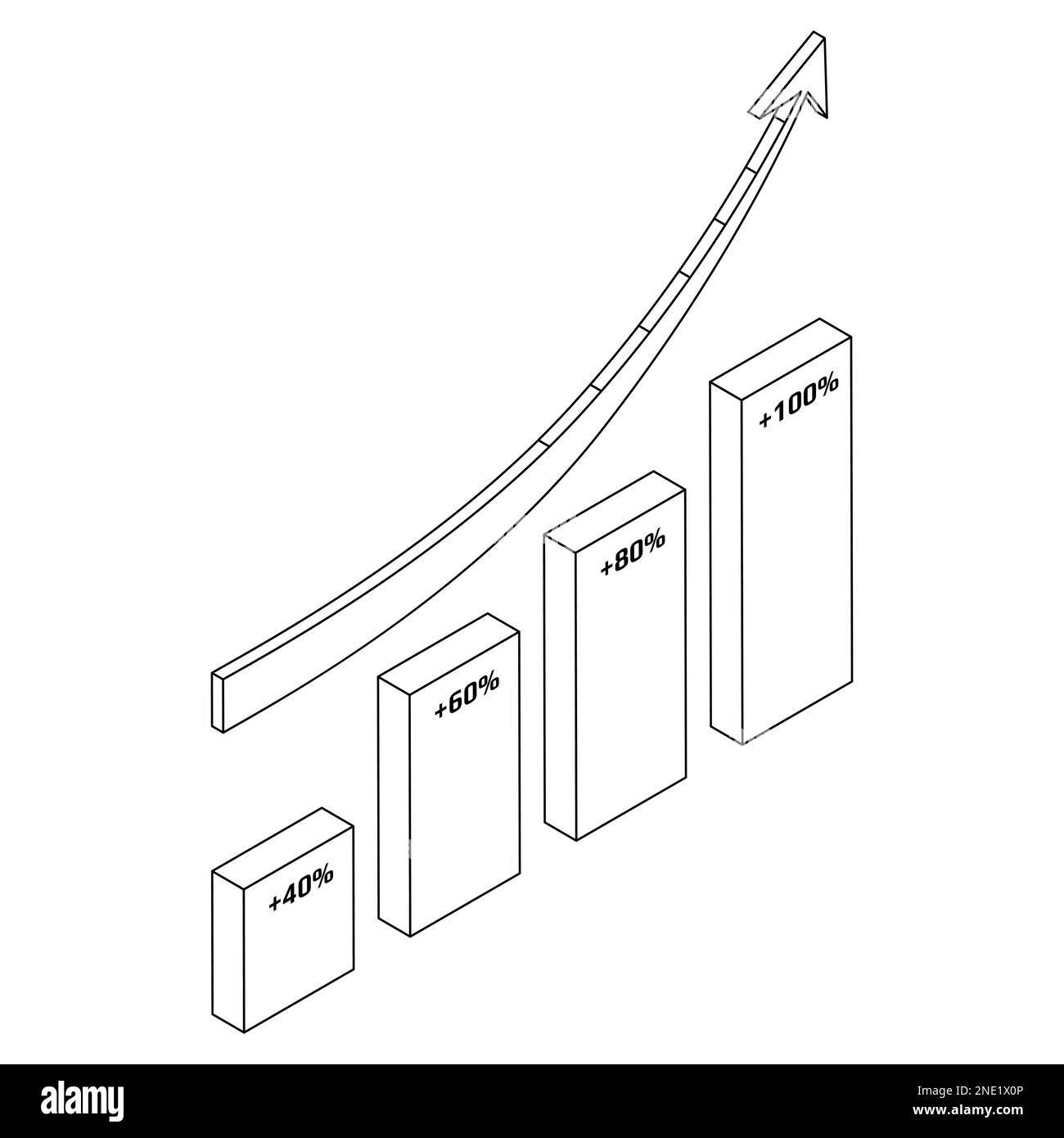 Chart and upward arrow isometric outline isolated on white. Vector ...