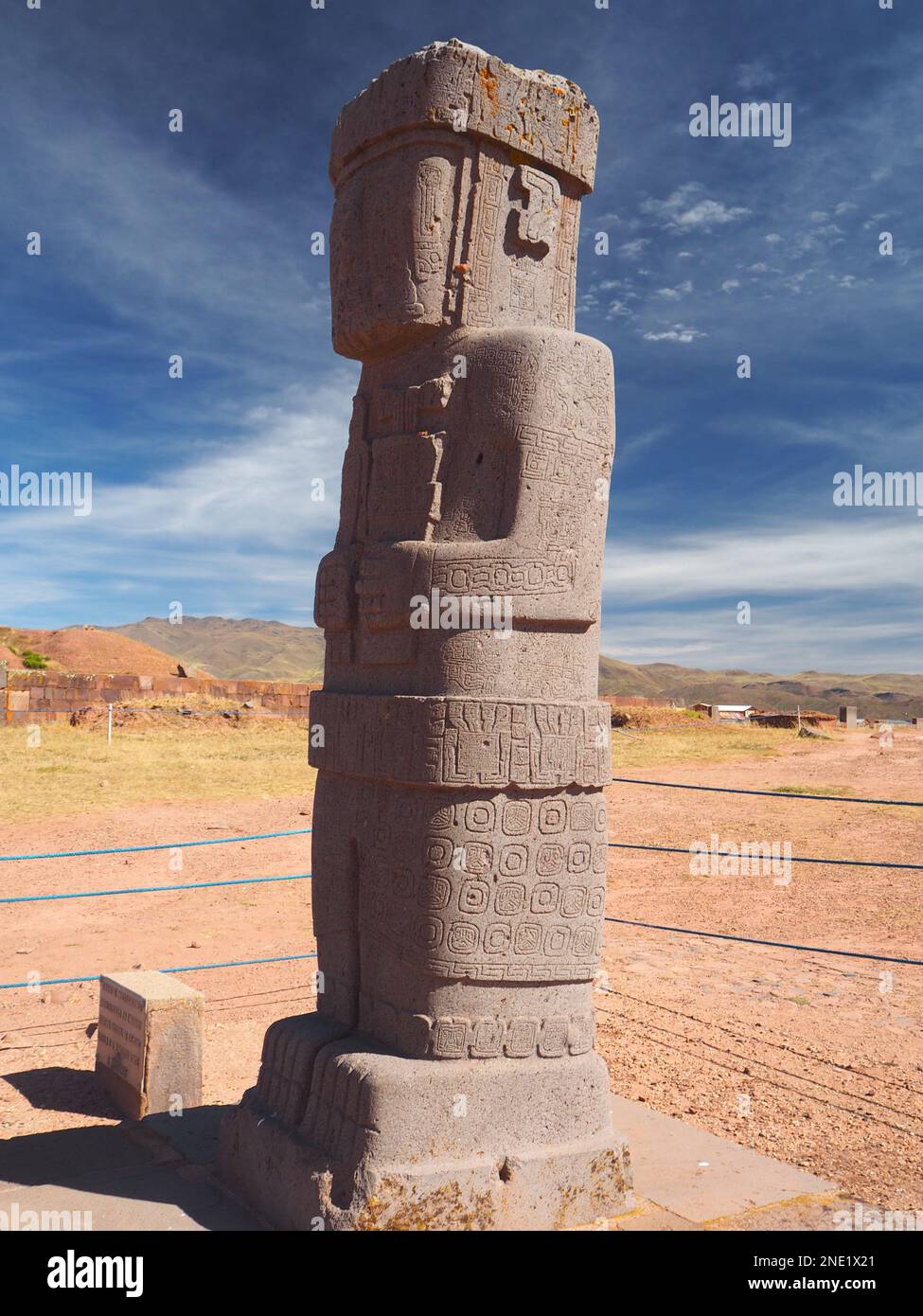 Sculpture at Tiwanaku, a Pre-Columbian archaeological site in western ...