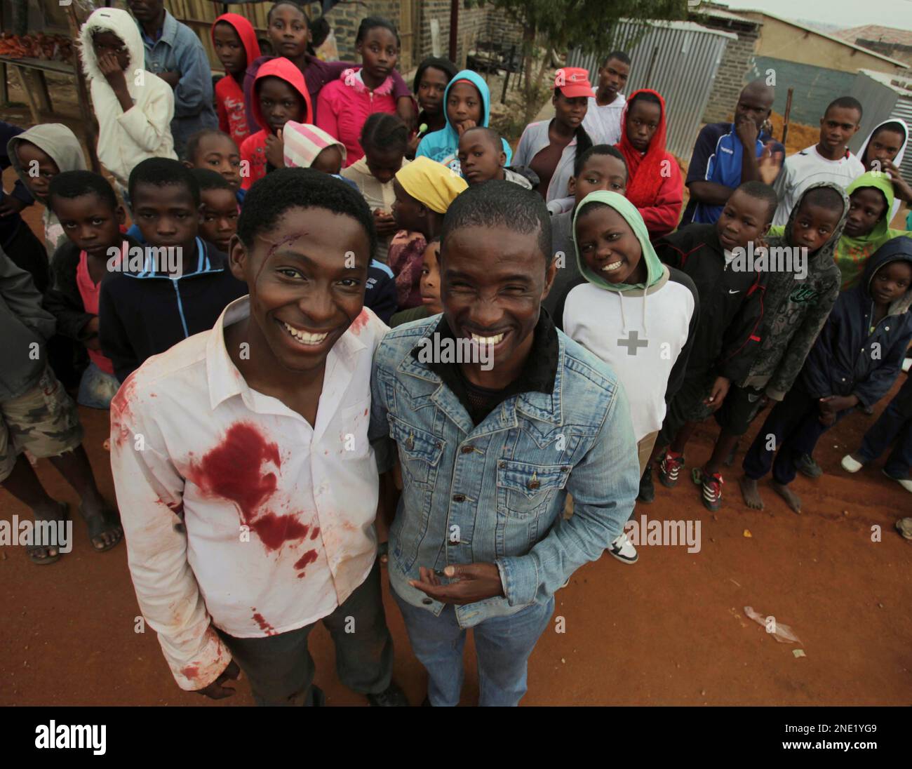 This image taken Monday March 29, 2010 shows actor Muntu Ndebele, right ...