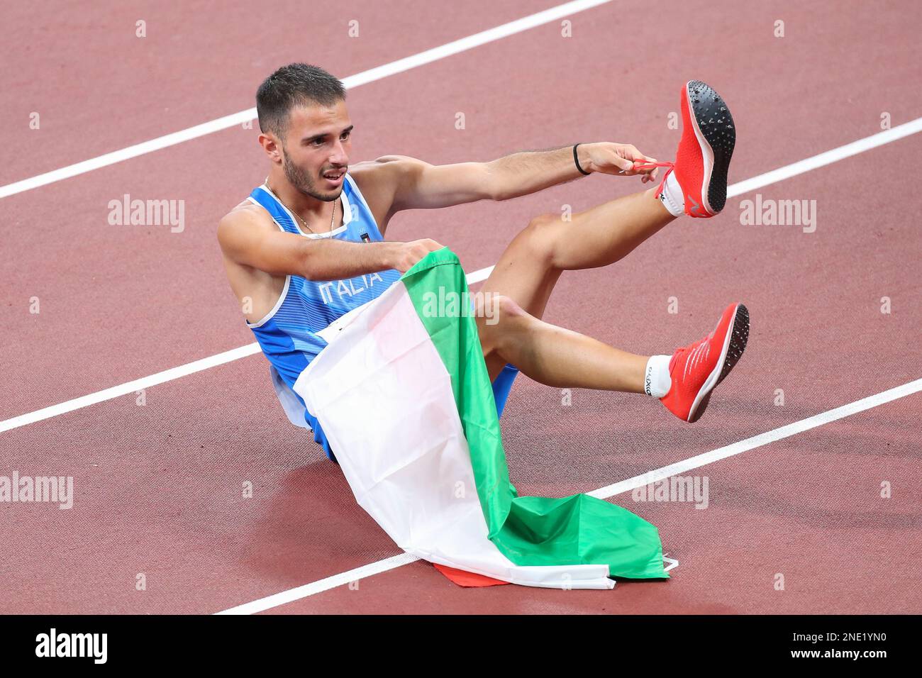 AUG 06, 2021 - Tokyo, Japan: Lorenzo PATTA of Italy reacts to winning ...