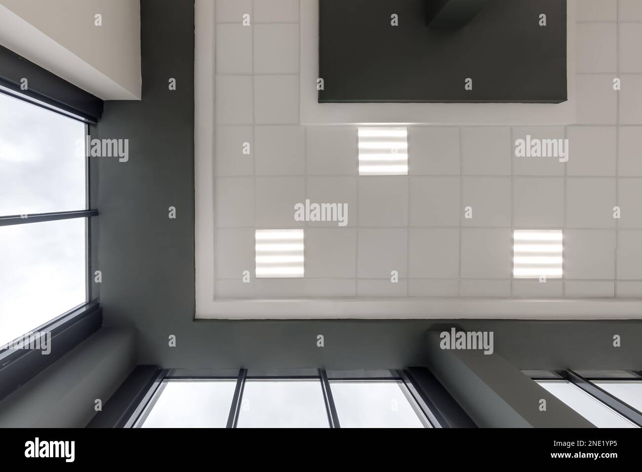 cassette stretched or suspended ceiling with square halogen spots lamps ...