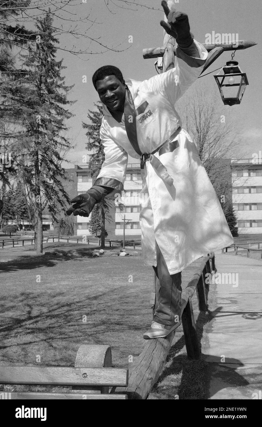 Canadian Heavyweight Champion Trevor Berbick demonstrates his balancing ...