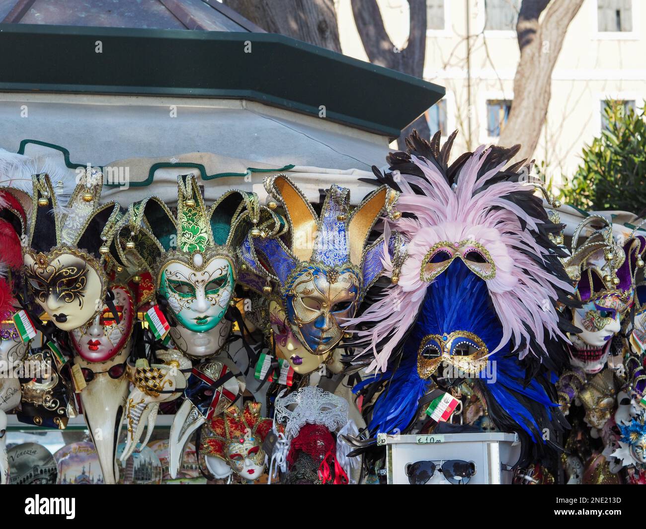 The colorful and different shapes of masks at the Carnival Time in ...