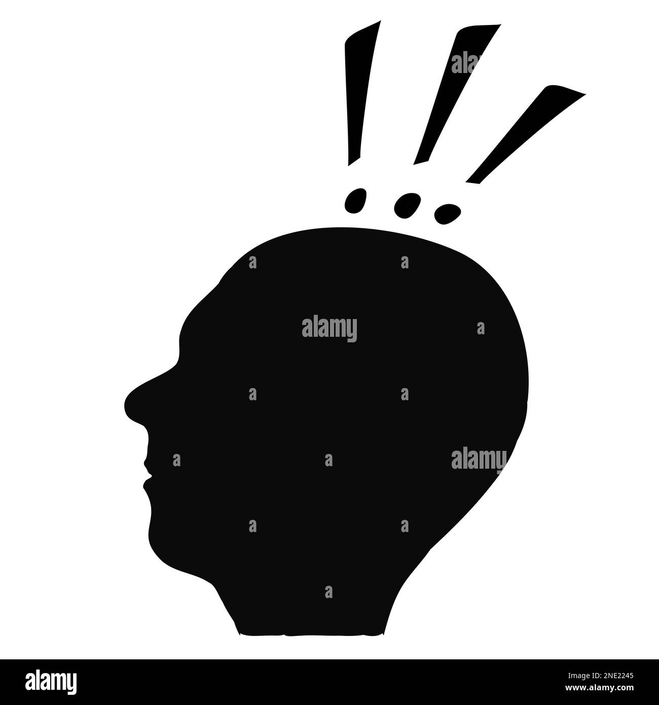 Silhouette of man head in profile with three exclamation marks above ...