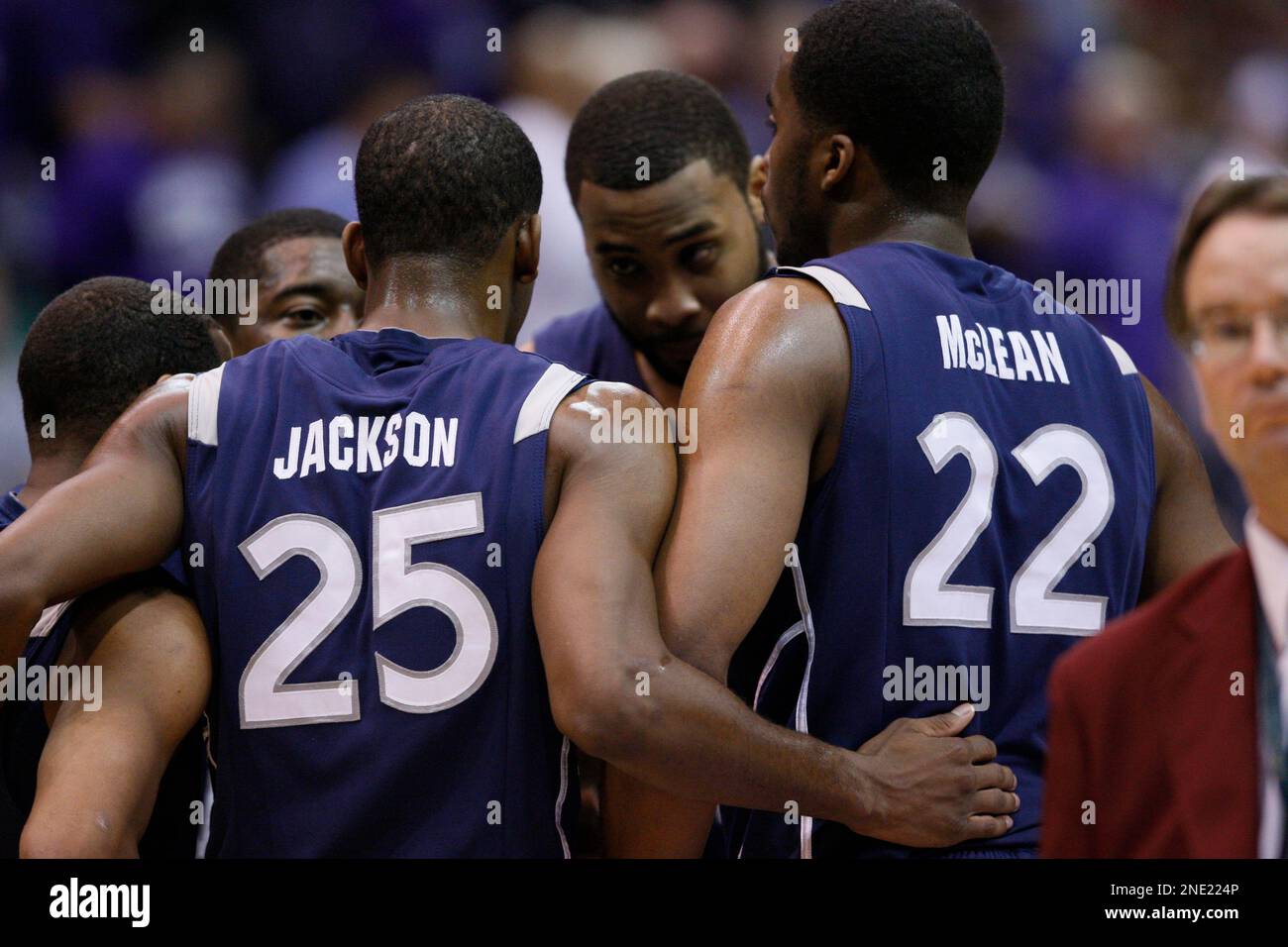 Xavier players, including Dante Jackson, and Jamel McLean huddle in the ...