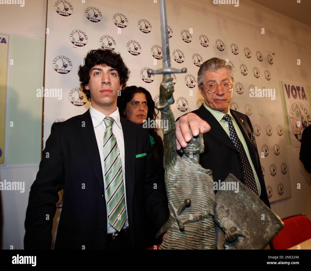 Lega Nord (Northern League) party leader Umberto Bossi, right, poses ...