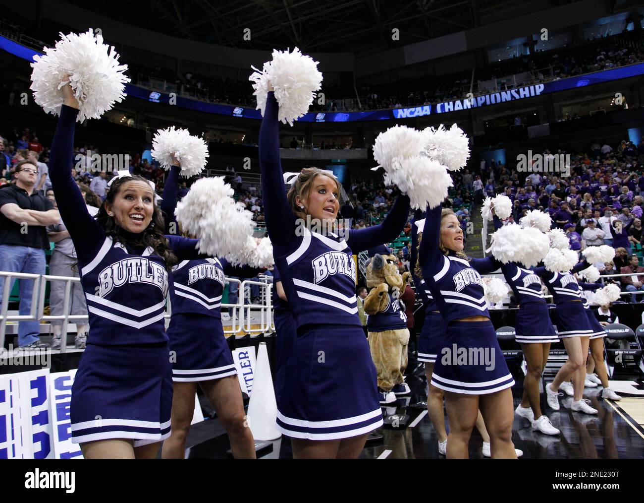 Butler cheerleaders perform during the first half of the NCAA West ...