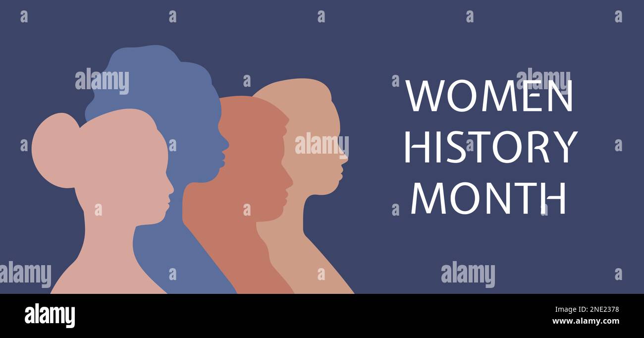 Women History Month banner. March 8 celebration. Group of women of ...
