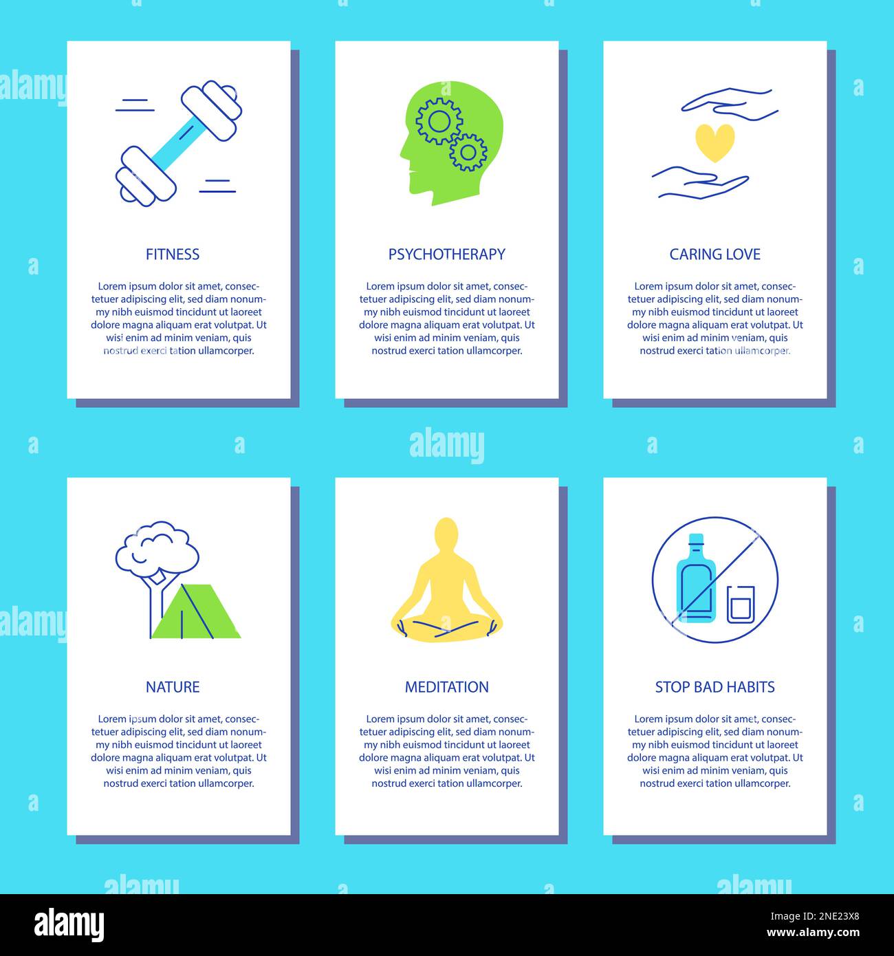 Wellness and healthcare flyer templates set. Keeping good mental and ...