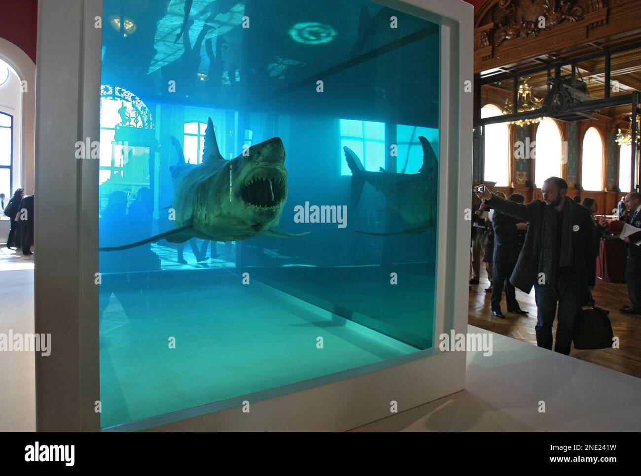 A visitor takes picture of a work of art of British artist Damien Hirst ...