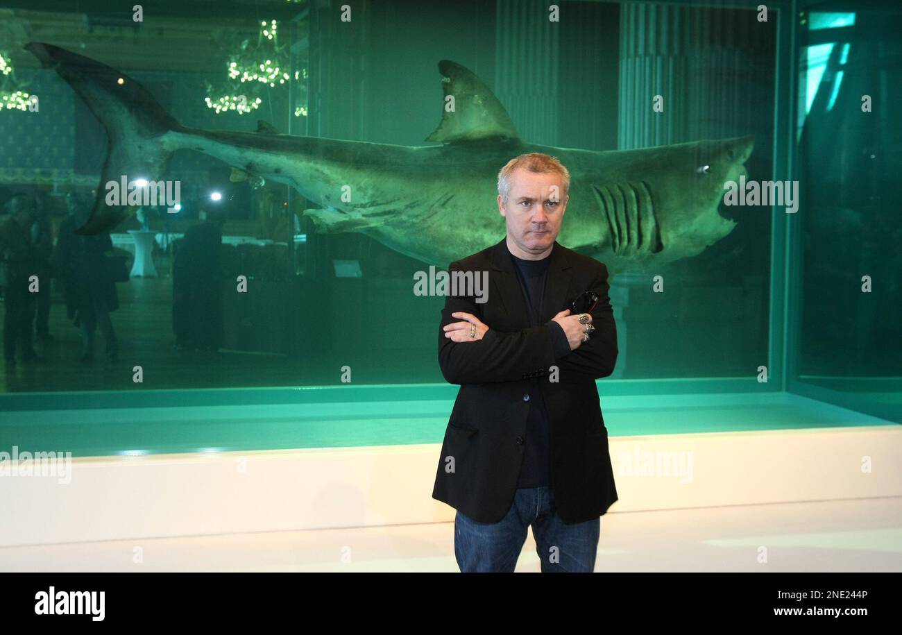 British artist Damien Hirst poses in front of his work of art, "the ...