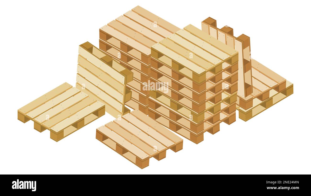 Stacks of isometric pallets and near lying and stand leaning for ...