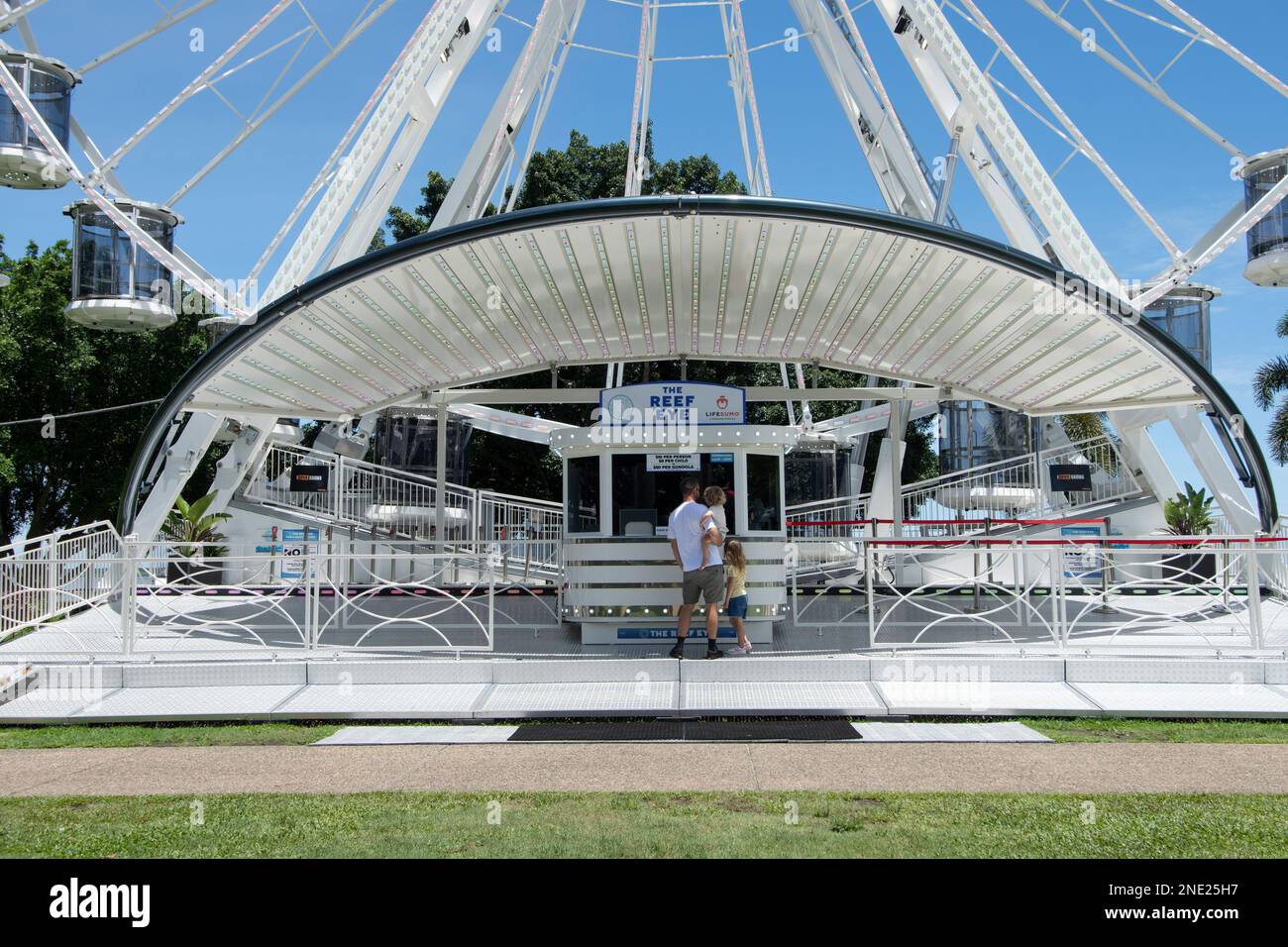 Man and two children about to go on the Reef Eye is a popular tourist ...