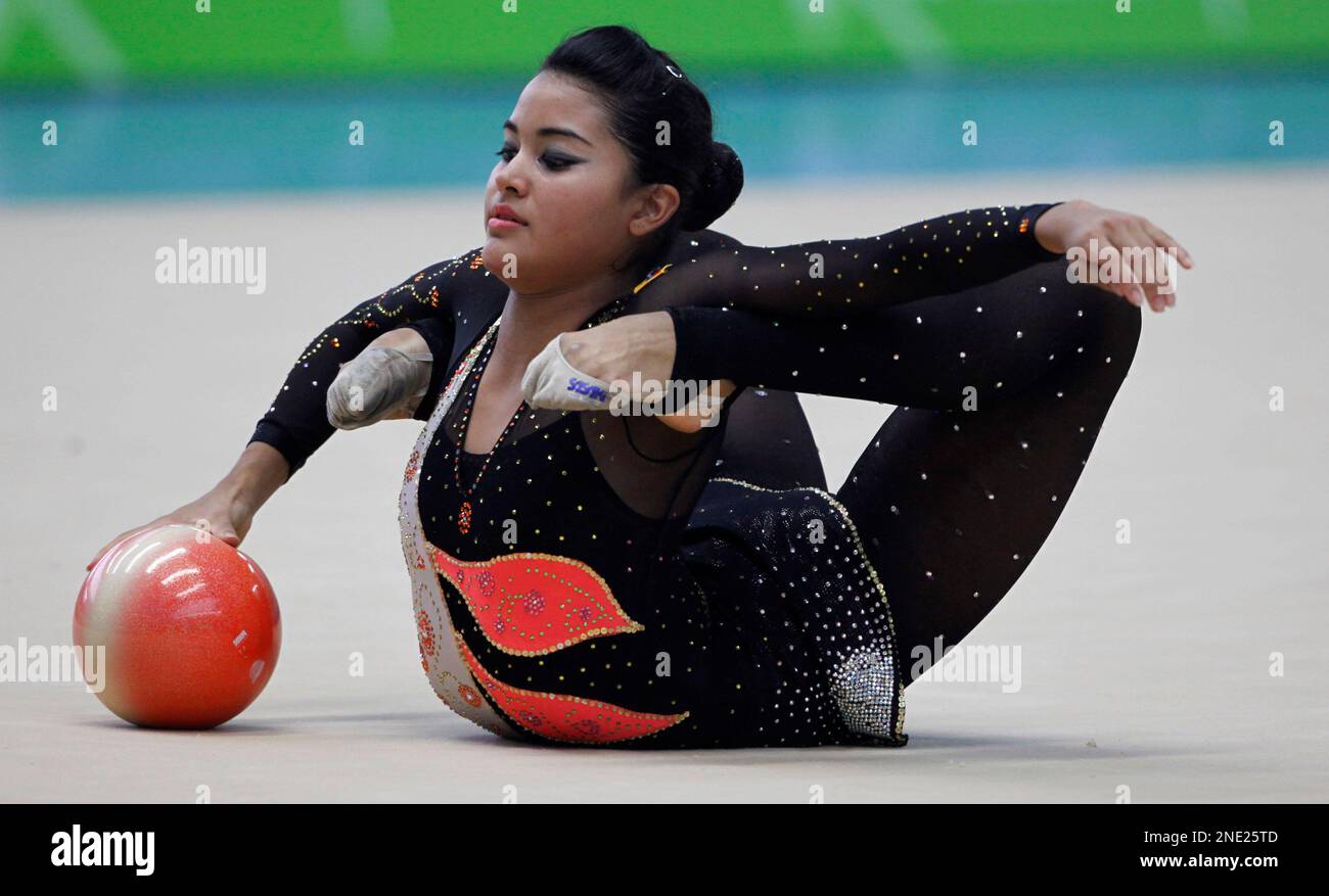 Venezuela's Katherin Arias competes in the rhythmic gymnastics event at ...