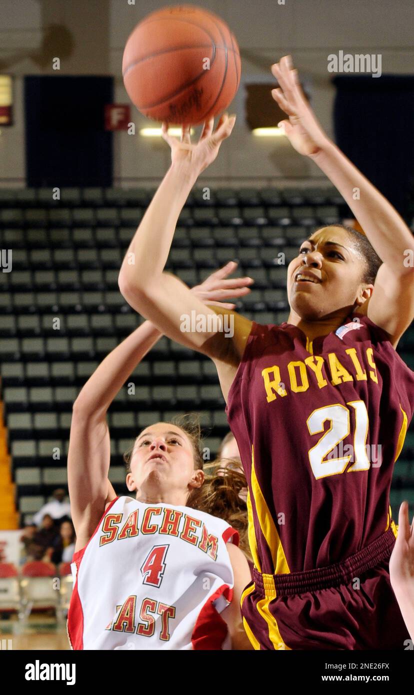 Christ the King's Bria Smith, right, scores against Sachem East's ...