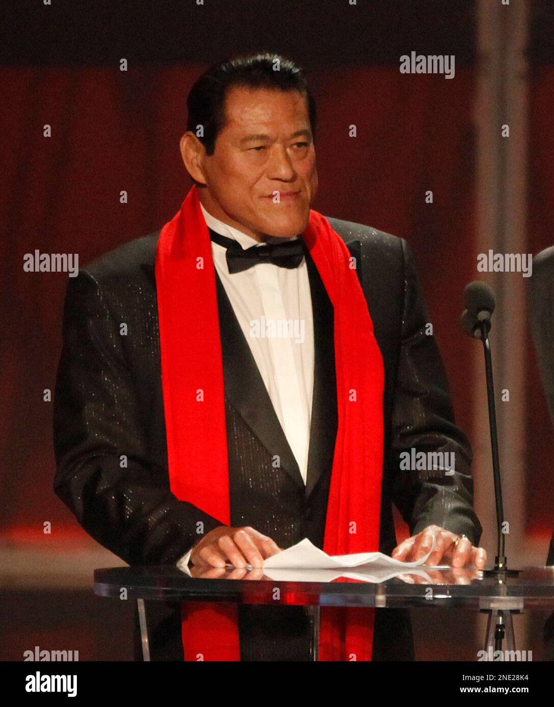 Japanese wrestling legend Antonio Inoki accepts his induction at the ...