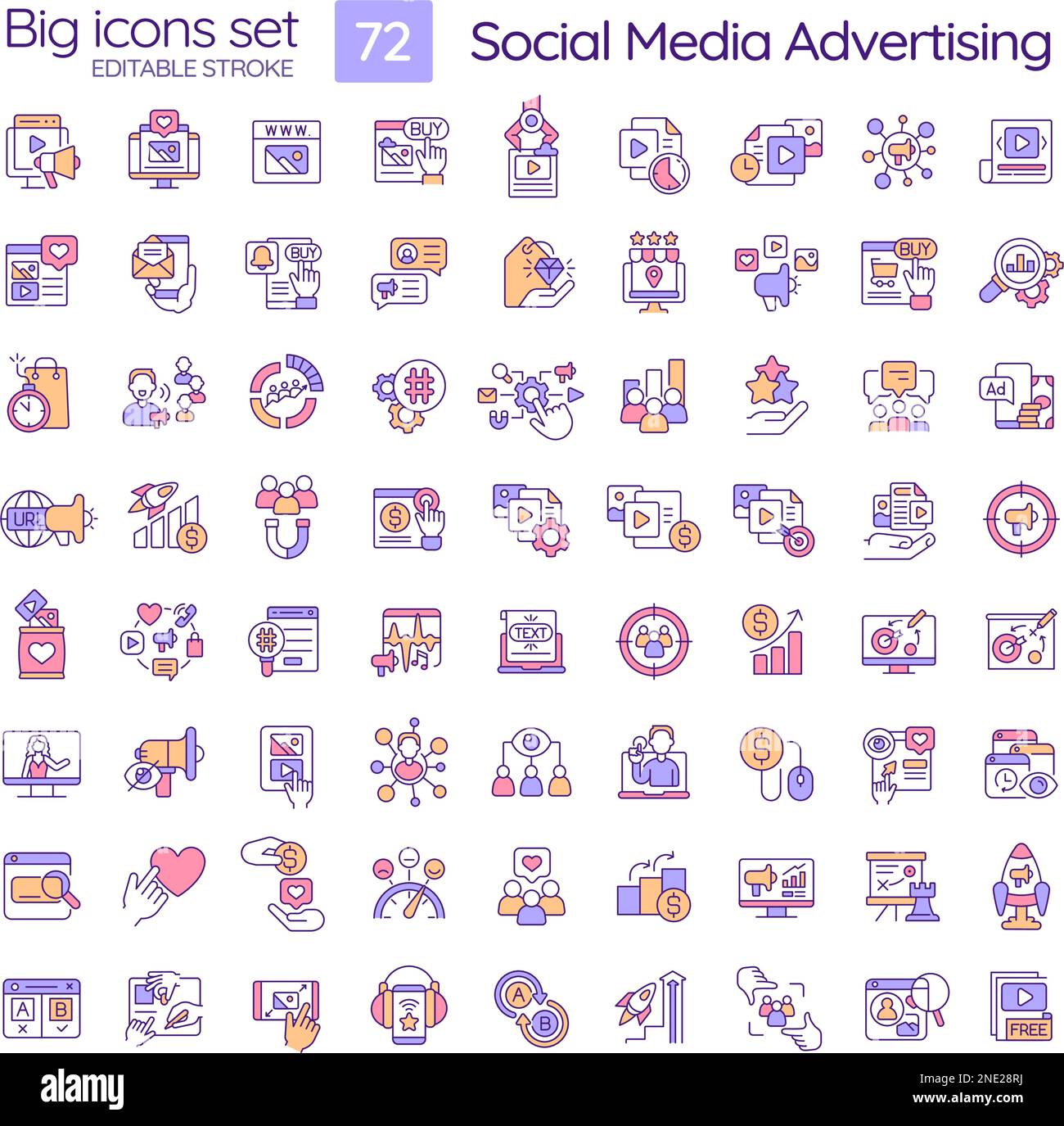 Social media advertising RGB color icons set Stock Vector Image & Art ...