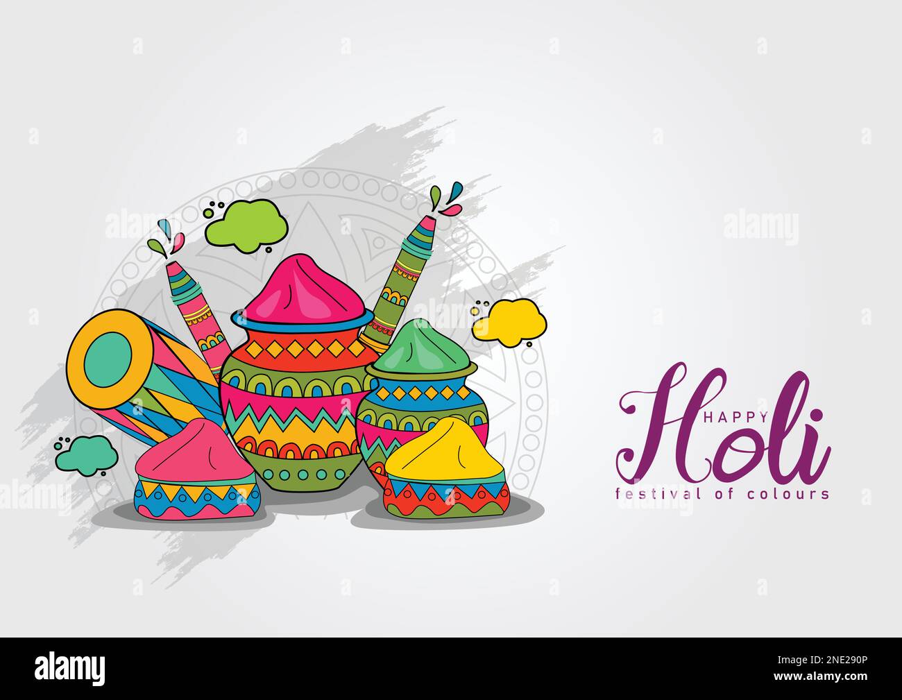 illustration of colorful design (powder color) and pichkari for Happy ...