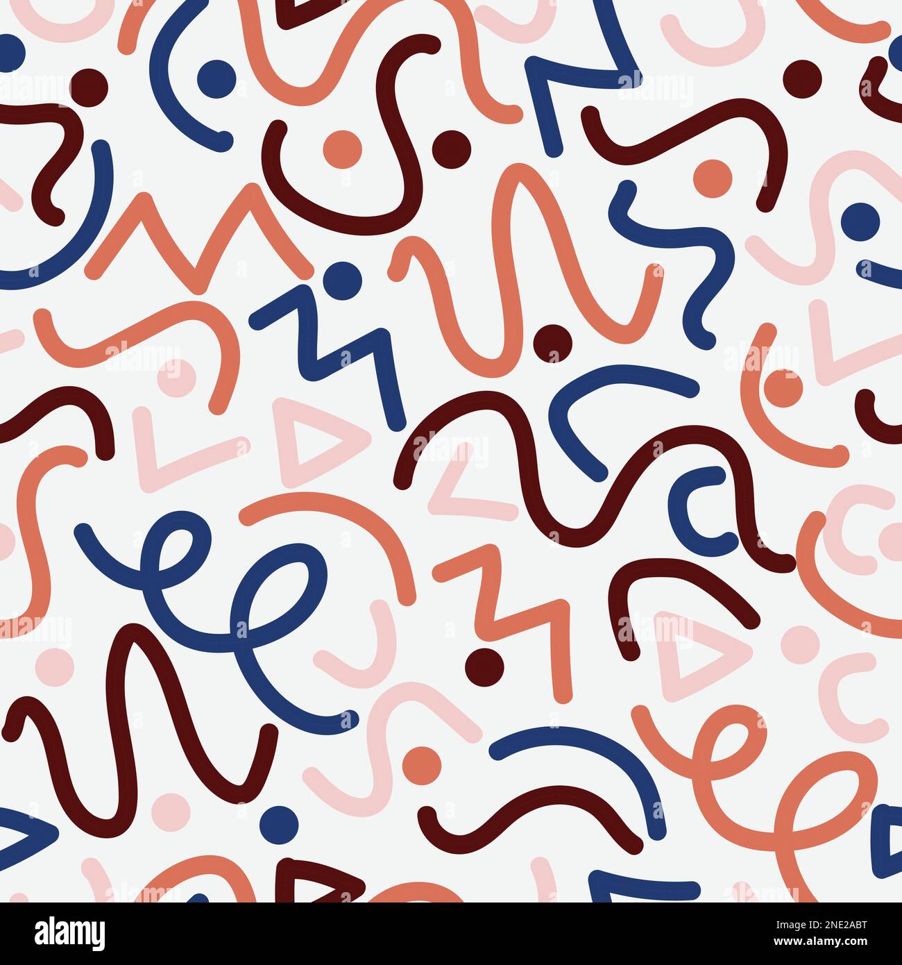 Fun colorful line doodles seamless pattern. Creative minimalist style ...