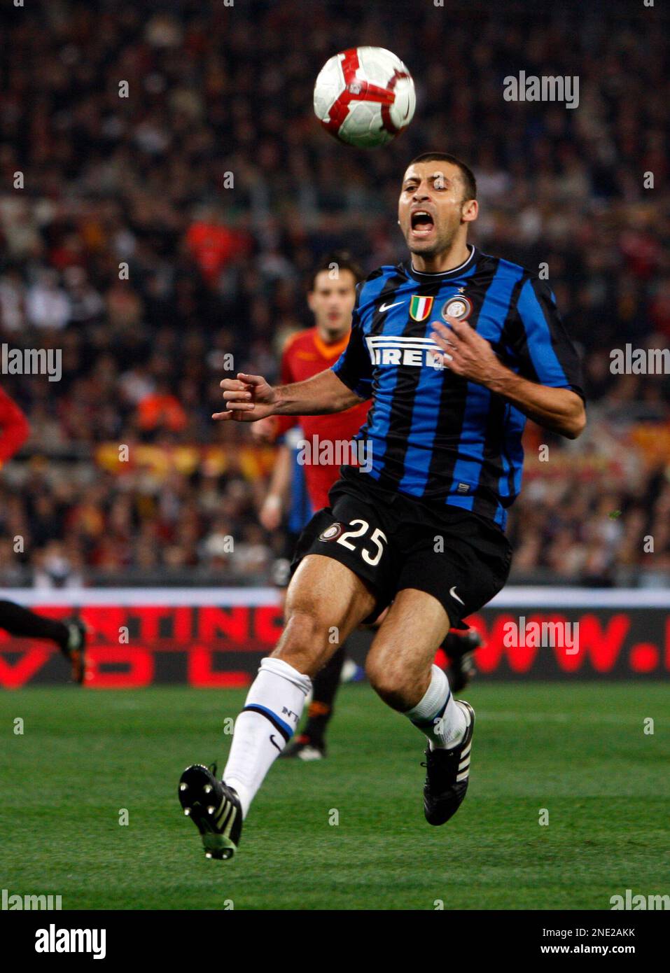 Inter Milan Argentine defender Walter Samuel reacts after missing a ...