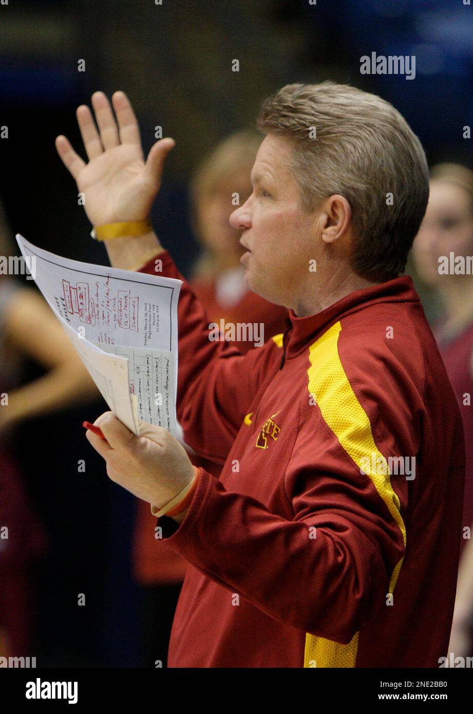Iowa State coach Bill Fennelly directs his team during practice for the ...