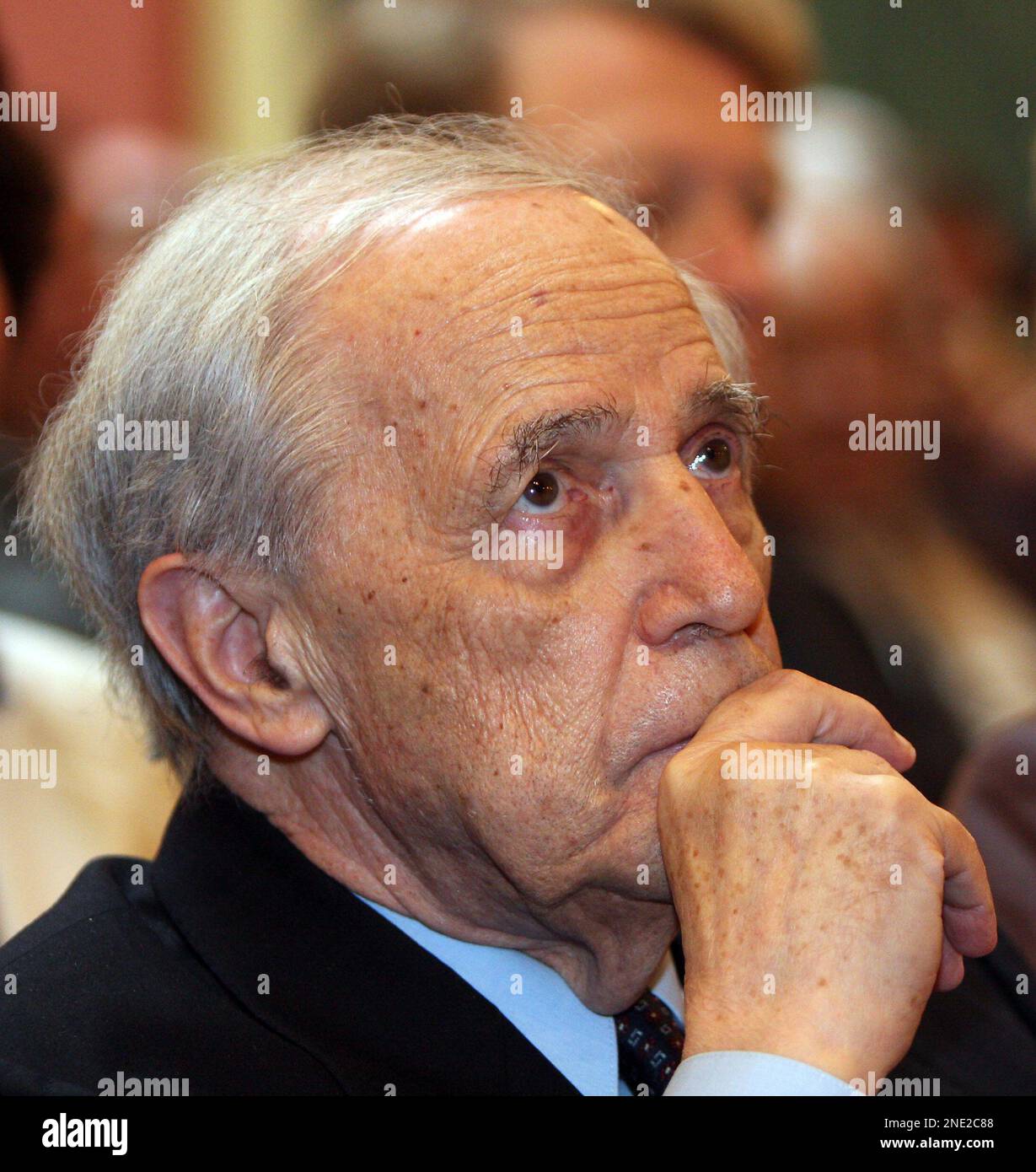 French conductor and composer Pierre Boulez listens to his music during ...