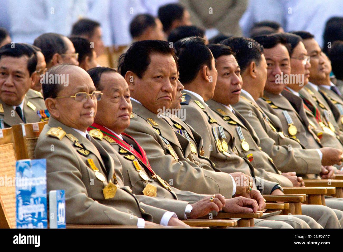 Myanmar's junta leaders look on during ceremonies Saturday, March 27 ...