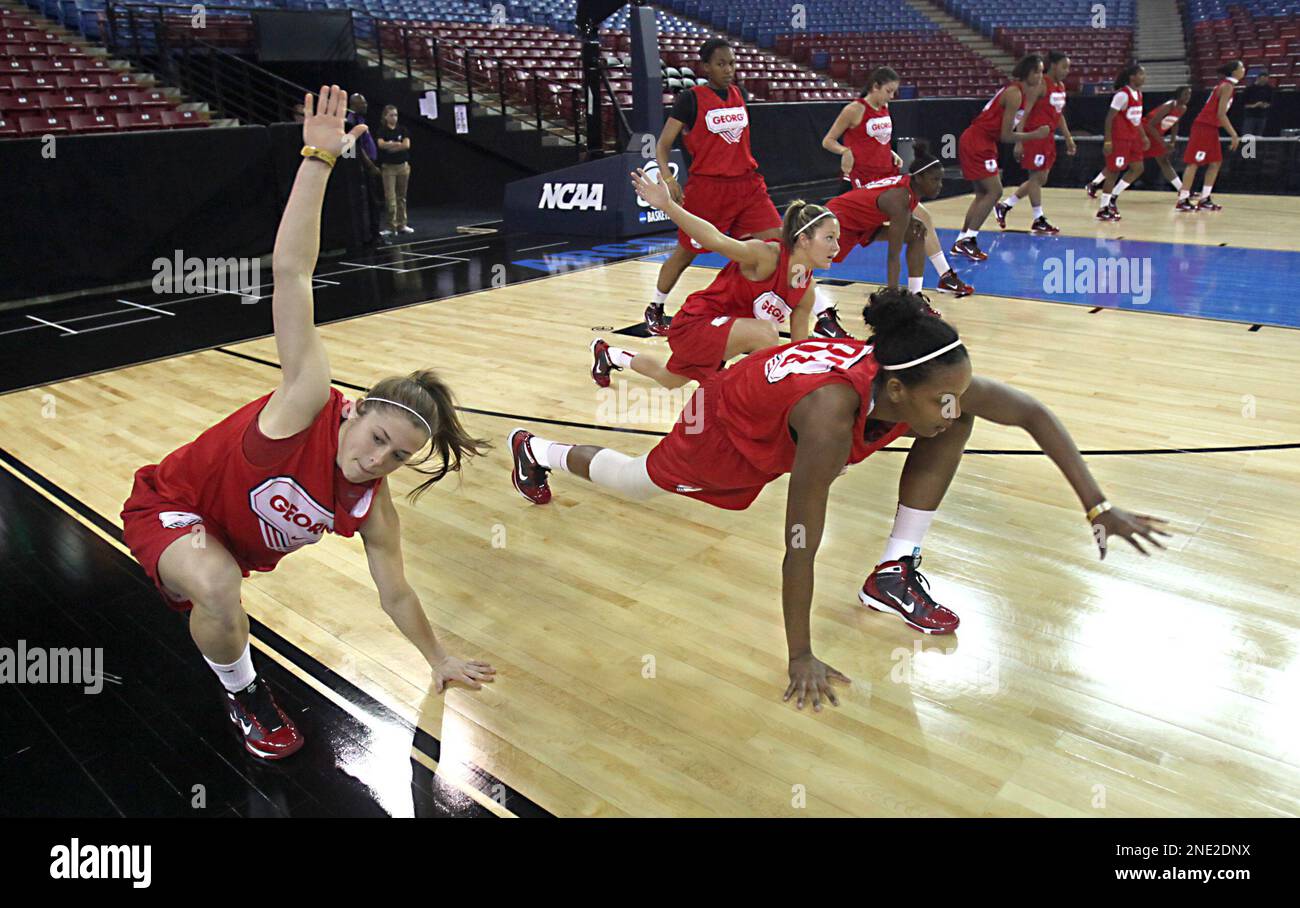 Georgia's Ashley Houts, left, and Angel Robinson, second from left ...