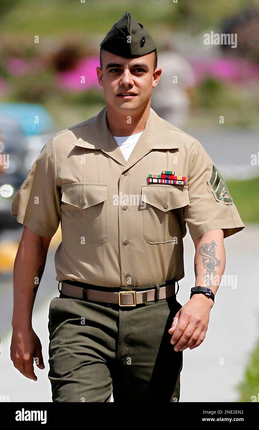 Marine Corps Staff Sgt. Frank Wuterich arrives for a pretrial hearing ...