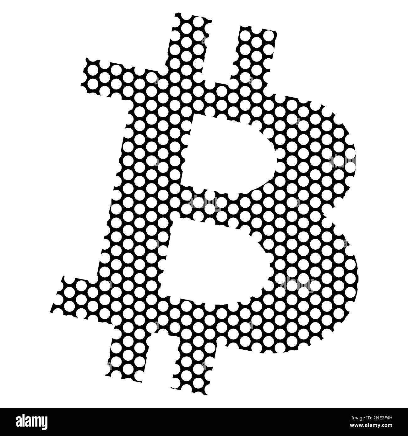 Bitcoin BTC sign silhouette from holey mesh isolated on white ...