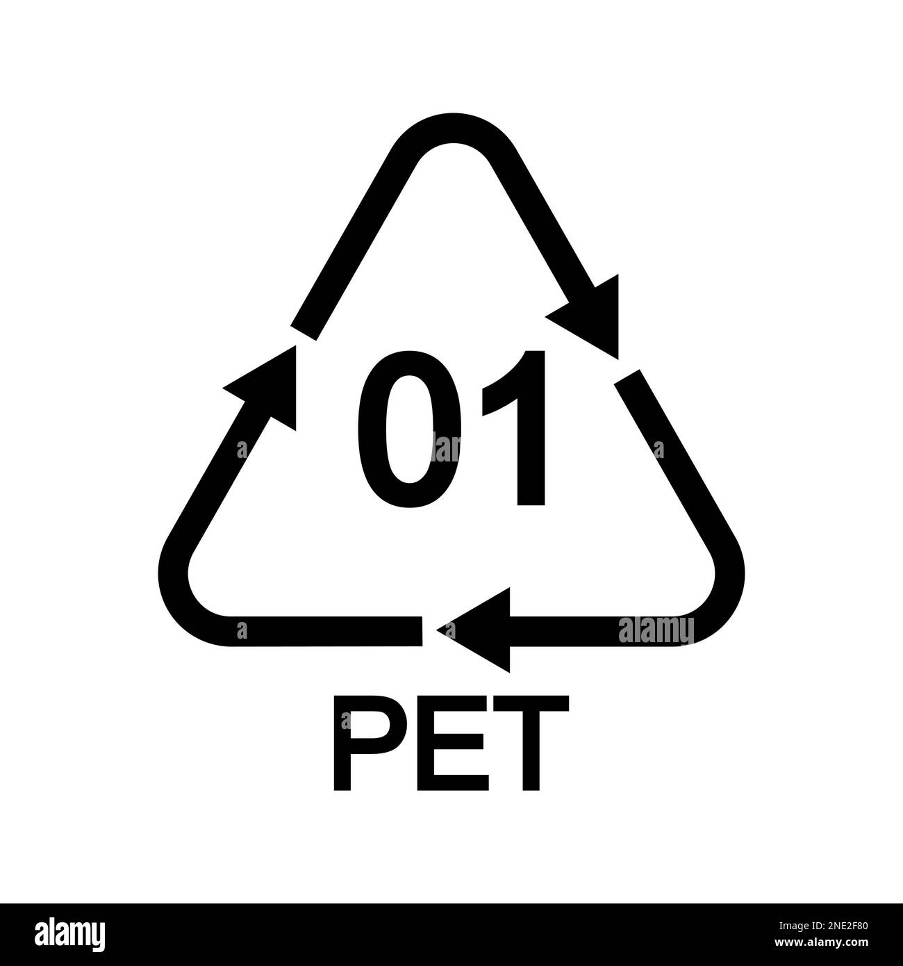 01 PET recycling sign in triangular shape with arrows. Polyethylene terephthalate reusable icon ...